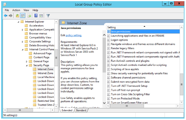 How to set Java Security in Internet Explorer?
