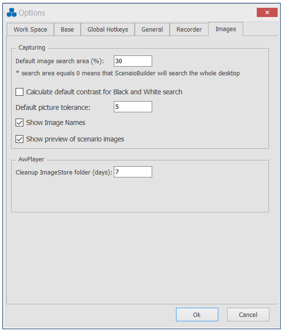 How to change default properties of Images actions in ScenarioBuilder?