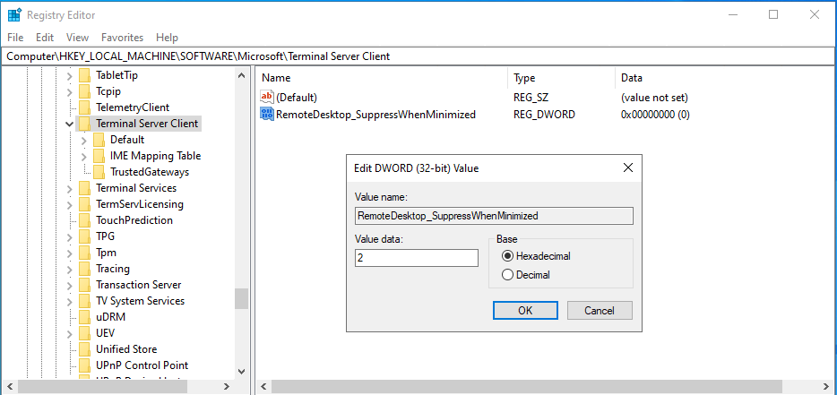 Avoiding black screen when the remote desktop session is minimized