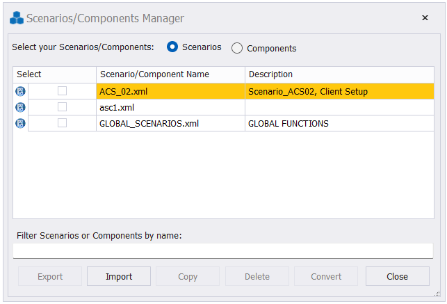 ScenarioBuilder: Scenarios / Components Manager